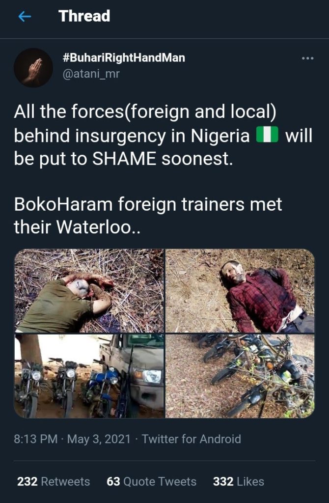 Factcheck: Pictures Of ‘White Boko Haram Mercenaries Killed In Shootout ...