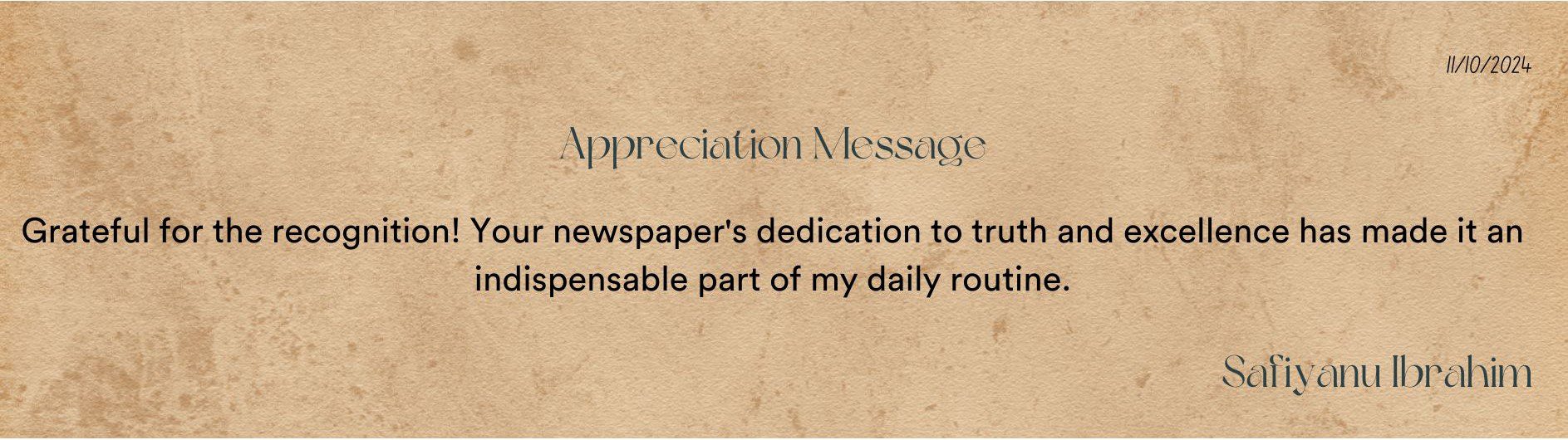 Appreciation Message - HumAngle
